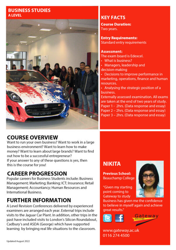 Business Studies A Level – Gateway College