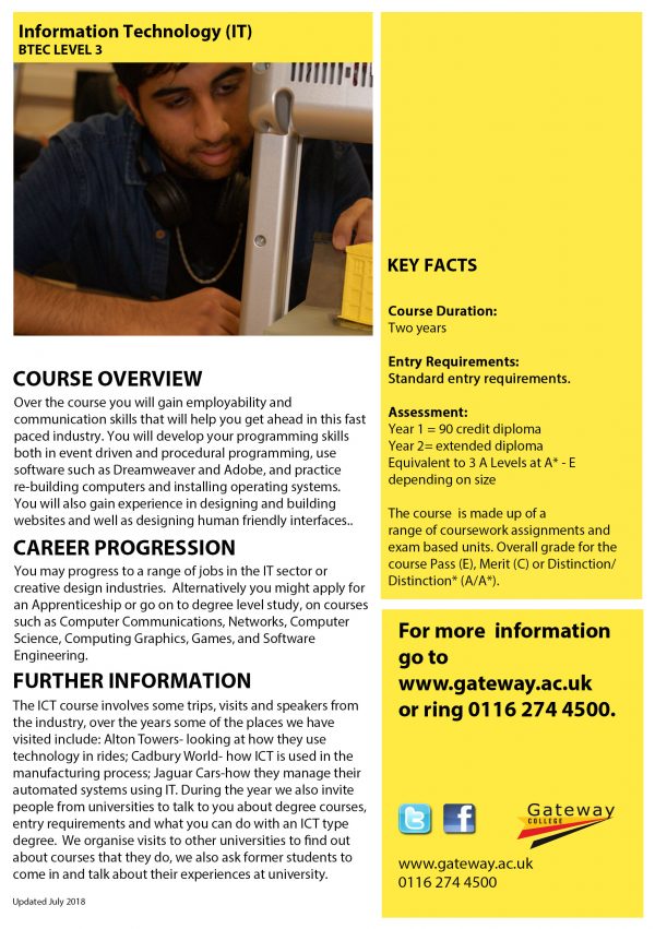Information Technology (IT) BTEC Level 3 – Gateway College