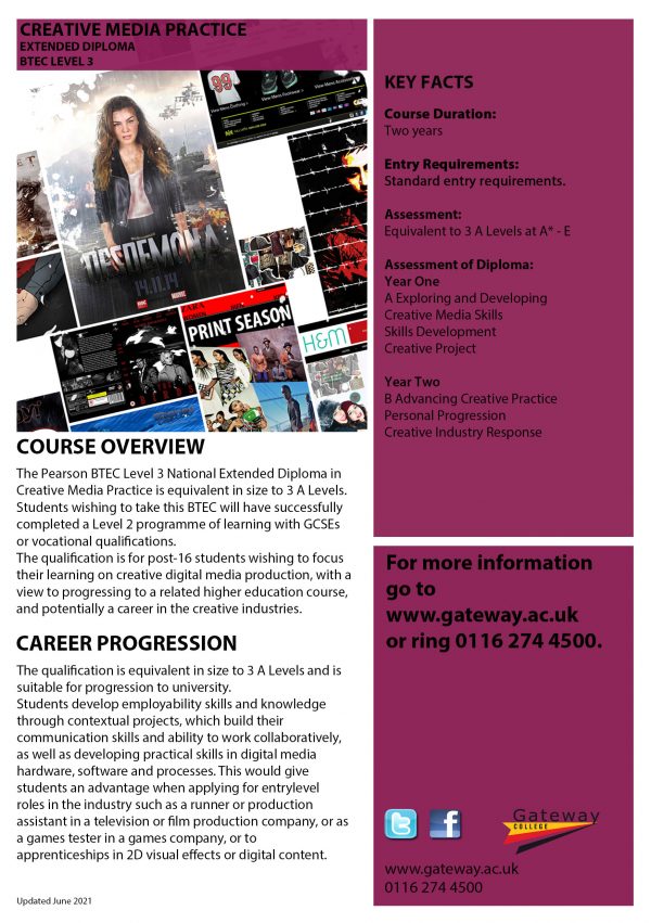 Creative Digital Media Practice BTEC Level 3 – Gateway College Creative Digital Media Practice BTEC Level 3 – Gateway College