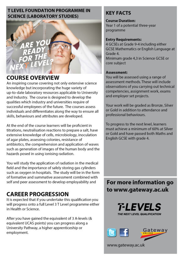 T Level Foundation: Science – Gateway College